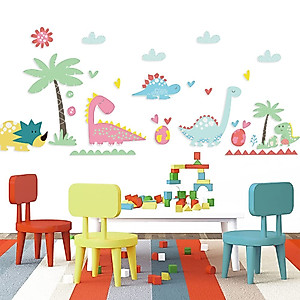 Dinosaur Wall Decals Vinyl Cute Dinosaur Wall Stickers for Boy and Girl Bedroom Daycare Classroom Playroom and Kids Room Wall Decor
