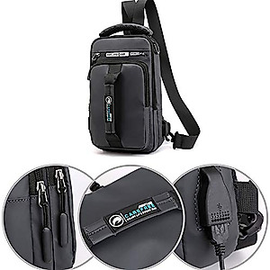 Shoulder Backpack Sling Chest Crossbody Bag Cover Pack Messenger Daypack Rucksack Bicycle Sport With USB Charging Port (Black)