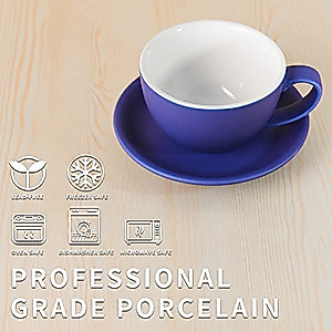 Yundu Porcelain Latte Cup and Saucer - 10 oz for Cappuccino,Tea,Cafe Mocha, Set of 4,Matte Mixed Color