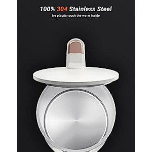 Electric Kettle, 304 Stainless Steel Interior, BPA-Free, Double Wall 1.5L Hot Water Boiler, 1500W Tea Kettle with Auto Shut-Off & Boil Dry Protection, Cordless Base & LED Indicator(White)