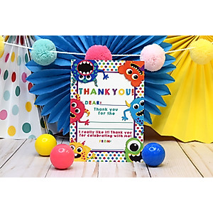 Cute & Colorful Monsters Thank You Notes for Kids, Ten 4" x 5.5" Fill In The Blank Cards with 10 White Envelopes by AmandaCreation