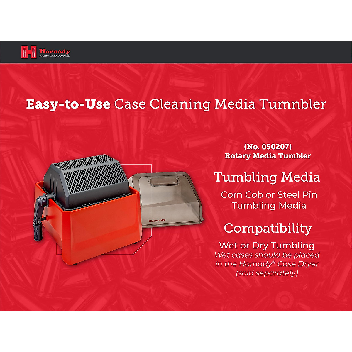 Hornady Rotary Media Sifter 050207 - Easily Separate Corn Corb or Steel Pin Tumbling Media from Cartridge Cases - Media Separator with Rotating Handle, Clear Lid, Sifter Drum Halves, & Locking Pin