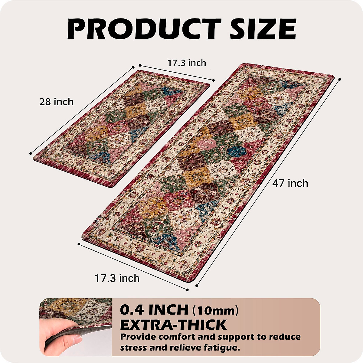 chiinvent Boho Style Kitchen Rugs and mats Set of 2,Retro Farmhouse Kitchen Mats for Sink,Cushioned Anti-Fatigue Comfort Kitchen Waterproof Non-Skid,Laundry Area Rugs Runner 17.3"x28"+17.3"x47"