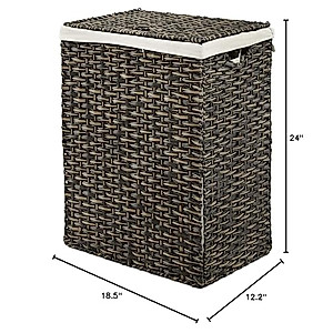 Seville Classics Premium Handwoven Portable Laundry Bin Basket with Carrying Handles, Household Storage for Clothes, Linens, Sheets, Mocha Brown, Rectangular Hamper