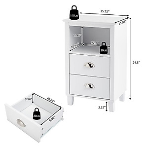 Nightstand with 2 Drawers, Side Table with Storage, End Table for Living Room, Bedroom, Sofa Side Table with Open Storage Space Wood Nightstand Design, Side Table 40x30x63CM