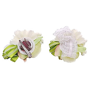 Ansuma Flower Wrist Corsage Wristlet Band Bracelet and Men Boutonniere Brooch Set for Wedding Flowers Accessories Prom Suit Decoration (X005WT)