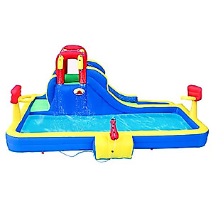 WELLFUNTIME Inflatable Water Park with Blower, Slide with Water Cannon and Double Basketball Rings