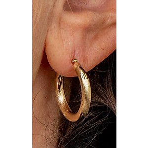 Yellow Gold Diamond Cut 3mm Round Hoop Earrings, (20mm)