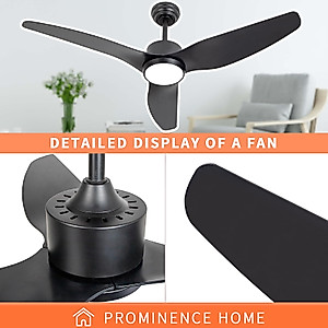 REVOICI Black Ceiling Fan with Light Remote 52in 6Speed Silent Reversible Motor 3CCT Dimmable LED Adjustable Height Timer Memory Function Modern ABS Blades Vacation Mode flush Mount Indoor Outdoor Use