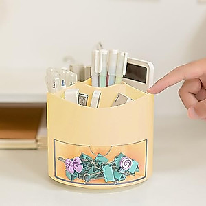 Zyners Rotating Pen Pencil Holder 360-Degree with Drawer, 5 Compartments Desk Stationary Cosmetic Makeup Brushes Holder for Dressing Table, Home, Office, Desktop(Yellow)