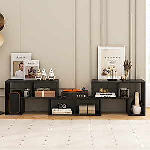 Tangkula 3 Pieces Console TV Stand, Free-Combination Entertainment Center for 50 55 60 65 Inch TV, Minimalist Modern TV Table Media Stand, DIY Open Storage Bookcase for Living Room (Black Wood Grain)