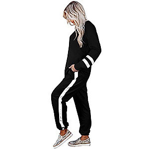 Aloodor Womens Loungewear Set Fall Tracksuit Elasticized Waistband Pants Workout Sets Black L