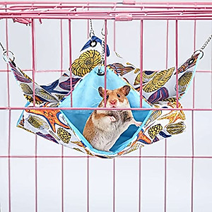 Petmolico Hamster Cage Hammock, Two Tier Small Aniaml Swinging Bunkbed Hideout Nap Sack Pet Cage Accessories for Sugar Glider Squirrel Guinea Pigs Rat Ferret, Starfish