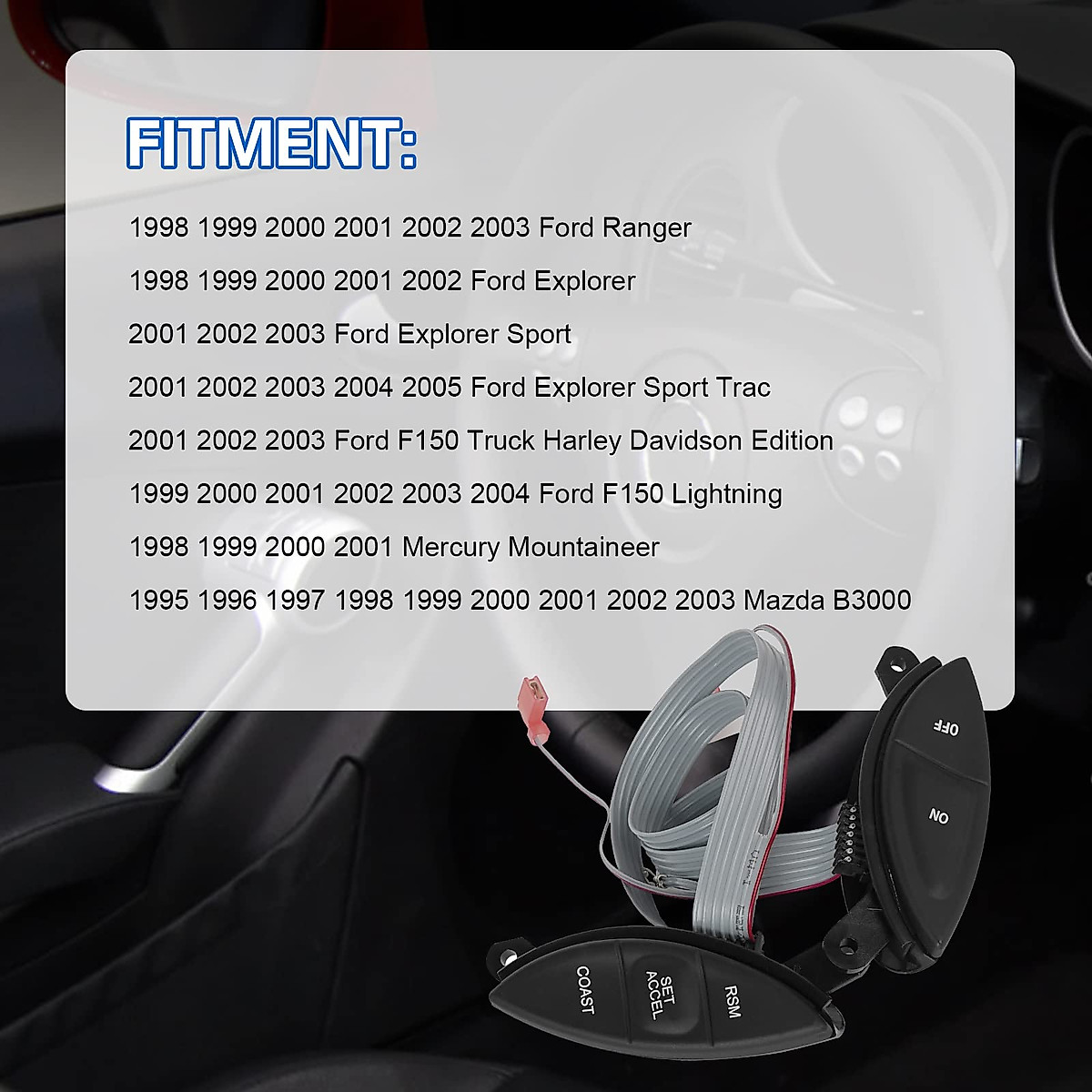 LCWRGS Steering Wheel Mounted Cruise Control Switch Button Kit Compatible with 1998-2003 Ford Ranger, 2001-2005 Explorer Sport Trac, F150, Mazda B3000, Mercury Mountaineer, F87Z9C888BB