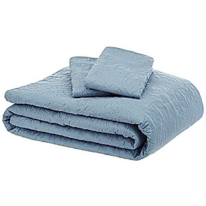 Amazon Basics Oversized Quilt Bed Set, Embossed Coverlet and Shams - King, Spa Blue Floral