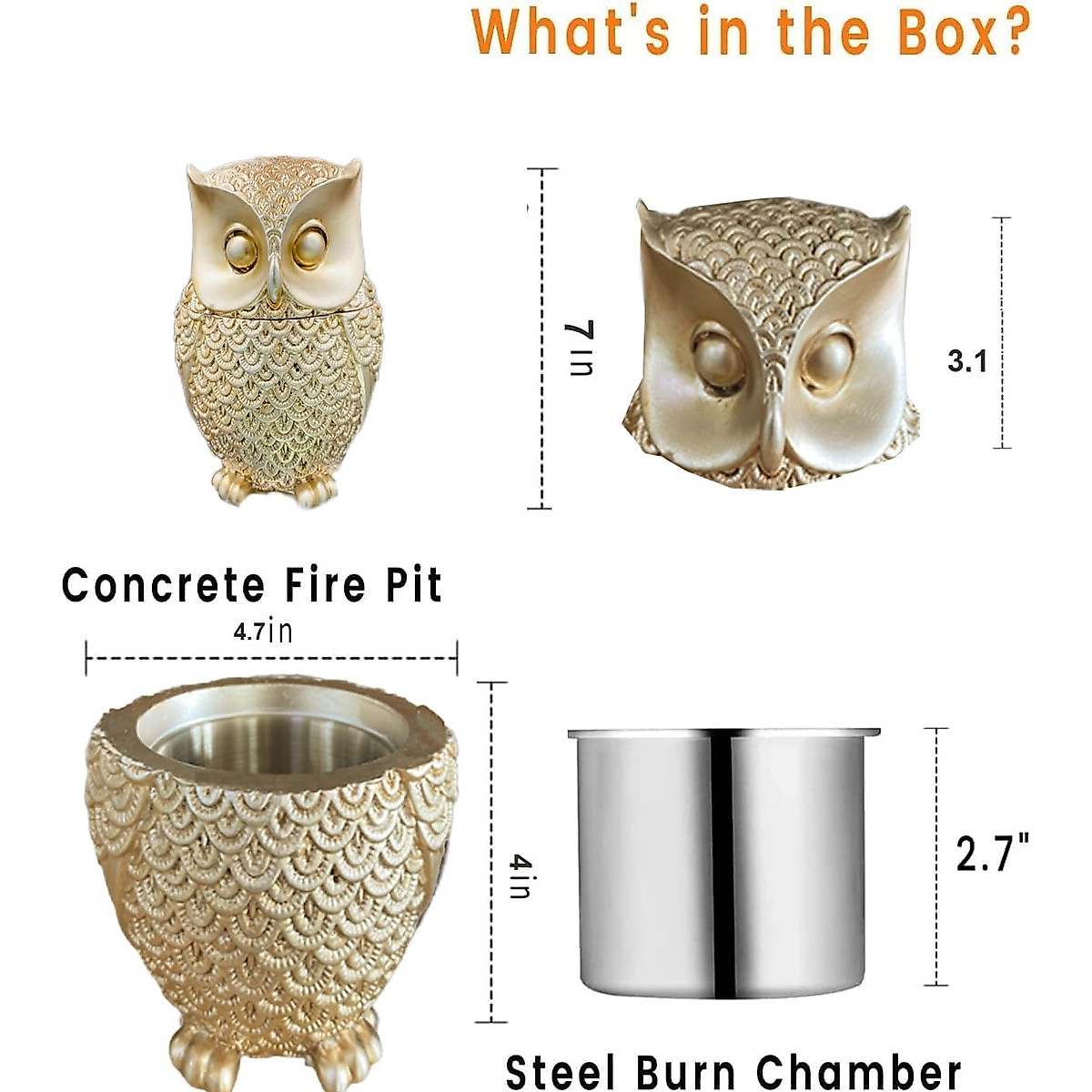 Aobaks Tabletop Fire Pit, Tabletop Fireplace, Gold Owl Shape Table Top Fire Pit Bowl, Personal Fire Pit Indoor Fire Pit for Indoor and Outdoor Use.