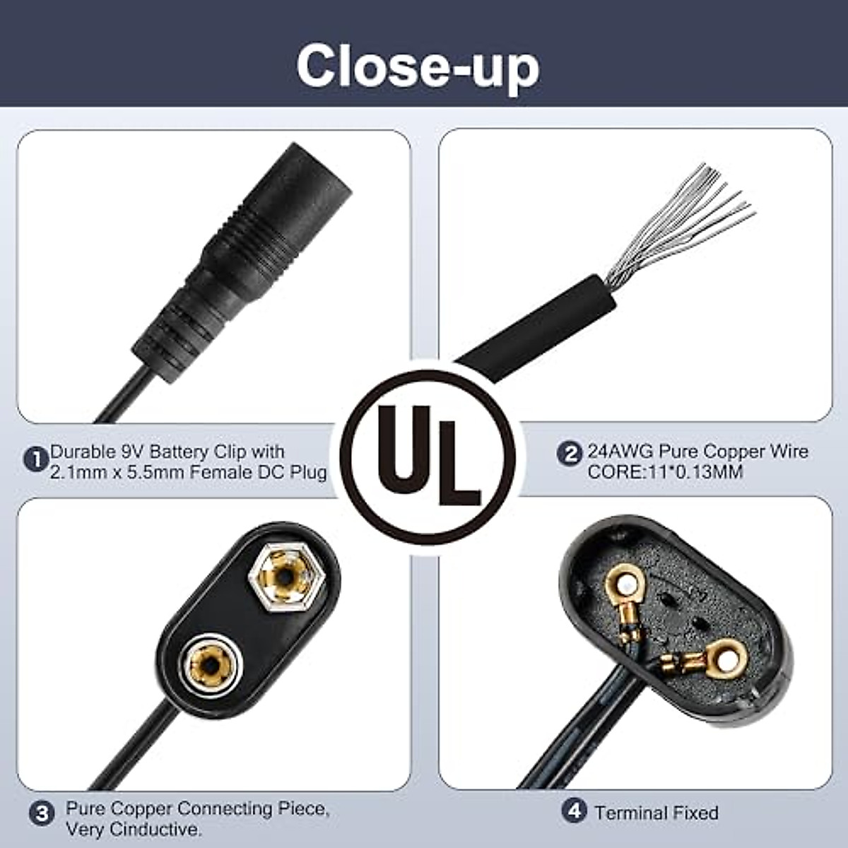 Chanzon UL Wires 9v Female Connector Battery Clip 2.1mm x 5.5mm Converter 9 Volt Power Eliminator Adapter Supply Plastic I Type 5 Pack Connection