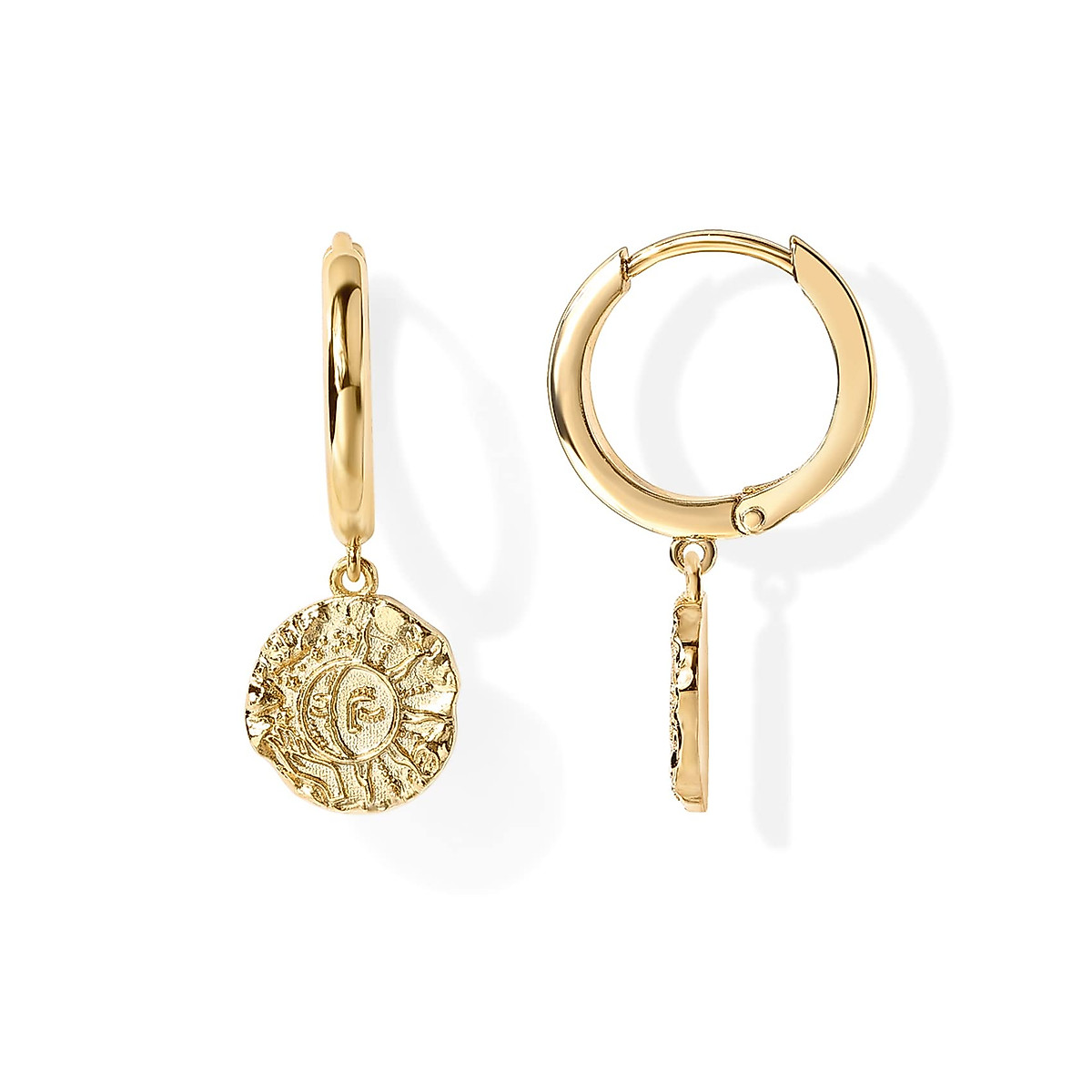 PAVOI 14K Yellow Gold Plated S925 Sterling Silver Post Lightweight Drop Dangle Huggie Hoop Earrings for Women | Dainty Coin Earrings