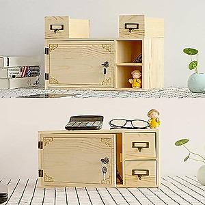 OOCCO Desktop Drawer Cabinet,Flat File Cabinet,Wooden Desktop Storage Box with Lockable Drawers,Wooden File Cabinet/Data Cabinet,for Monitor Stand/Printer Platform