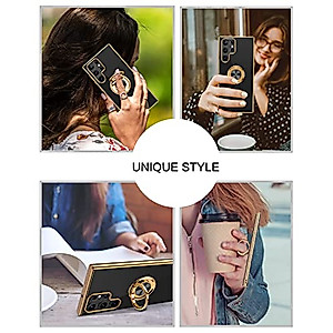 BENTOBEN Samsung S22 Ultra Case, 360° Ring Holder Kickstand Support Car Mount Elegant Plating Edge Slim Shockproof Soft TPU Protective Phone Cover for Samsung Galaxy S22 Ultra 6.8" 2022, Black/Gold