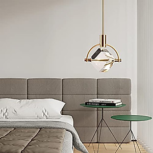 Camastar Brass Pendant Light, Cube Crystal Pendant Light Fixture for Kitchen Island, Modern Small Pendant Ceiling Dimmable Light for Dining Room, Vanity Pendant Haging Light for Bedroom