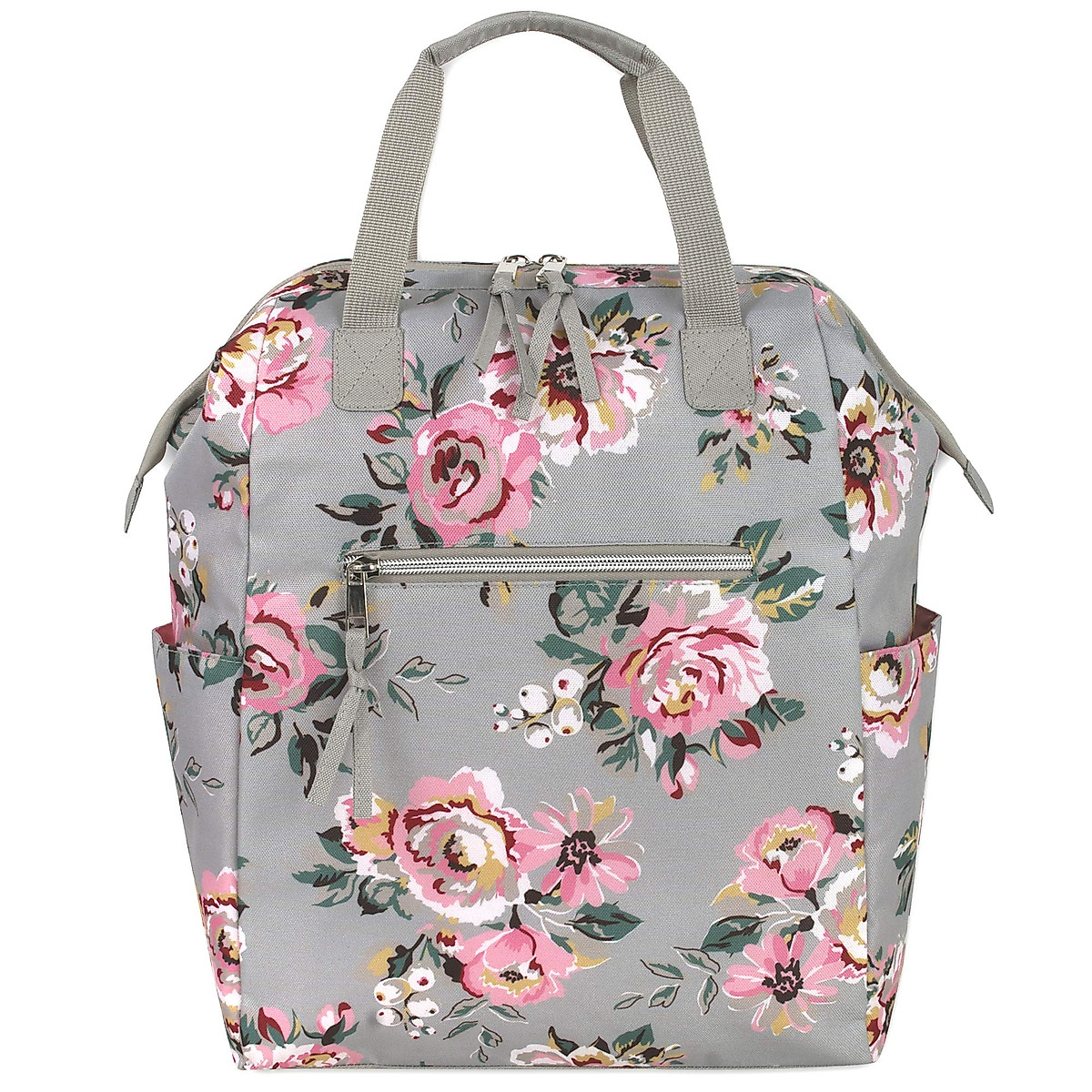Wide Open Frame Diaper Bag Backpack and Nappy Travel Bag Tote with Changing Pad, Stroller Straps (Floral Frenzy)