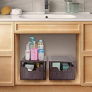 Simple Trending Under Sink Cabinet Organizer with Sliding Storage Drawer, Desktop Organizer for Kitchen Bathroom Office, Stackable, Bronze