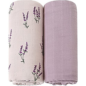 LifeTree Baby Swaddle Blankets Girls, Organic Muslin Swaddle Blankets Unisex Swaddling Wrap Receiving Blanket Neutral for Newborn, 100% Organic Cotton, Large 47 x 47 inches, Lavender & Mauve