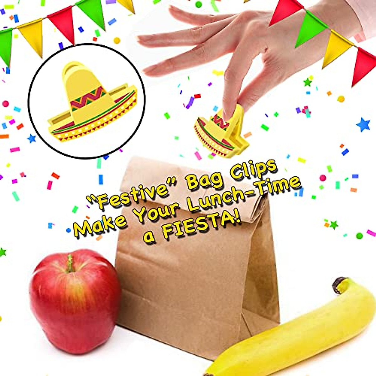 Sombrero Chip Clips, 6 Set Bag Clips, Tight Food Saver, Snack Bag Sealer, Air Tight Seal Grip for Food Storage, Chip Clip Bag Clip Food Clips, Fun Mini Sombrero Hats, Multipurpose Bread & Snack Bags