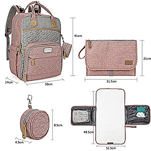 MOMIGO Baby Diaper Backpack - Large Capacity Water-Resistant Nappy Bag with Stroller Straps & Pacifier Case, Unisex and Stylish Travel Backpack&Outdoor Bag (Pink)