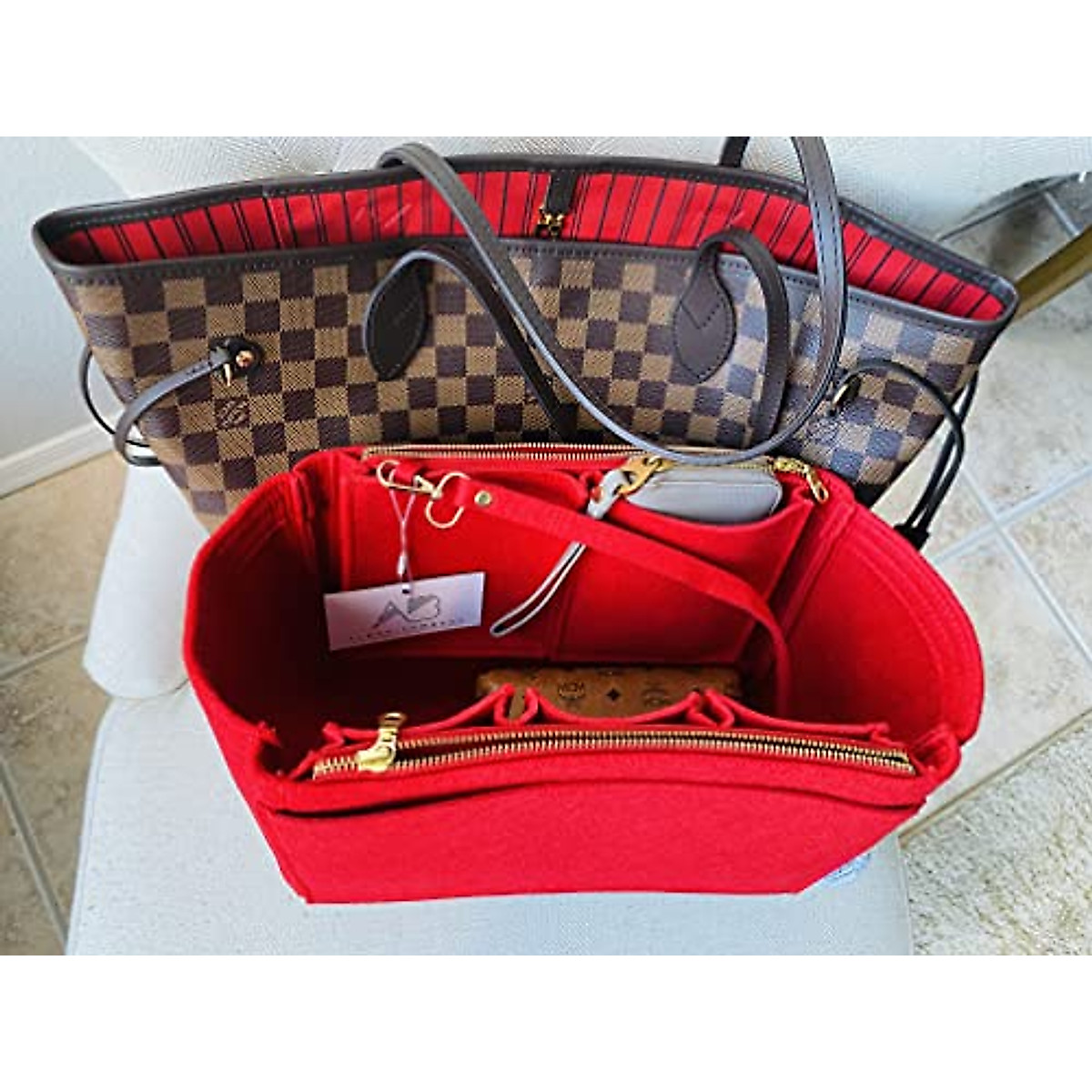 AlgorithmBags designed for LV Neverfull GM Purse Organizer Insert with Zippers Luxury Bag Shaper Liner (Cherry)