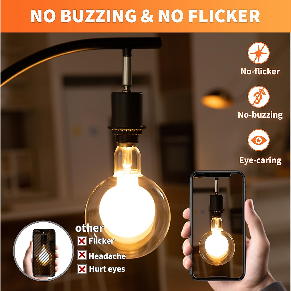 ALAMPEVER Large Globe LED Light Bulbs, Decorative Dimmable LED with 6W Equivalent to 40W Light Bulbs, 2700K Soft White, E26 Base,400LM,CRI90,G125,Frosted