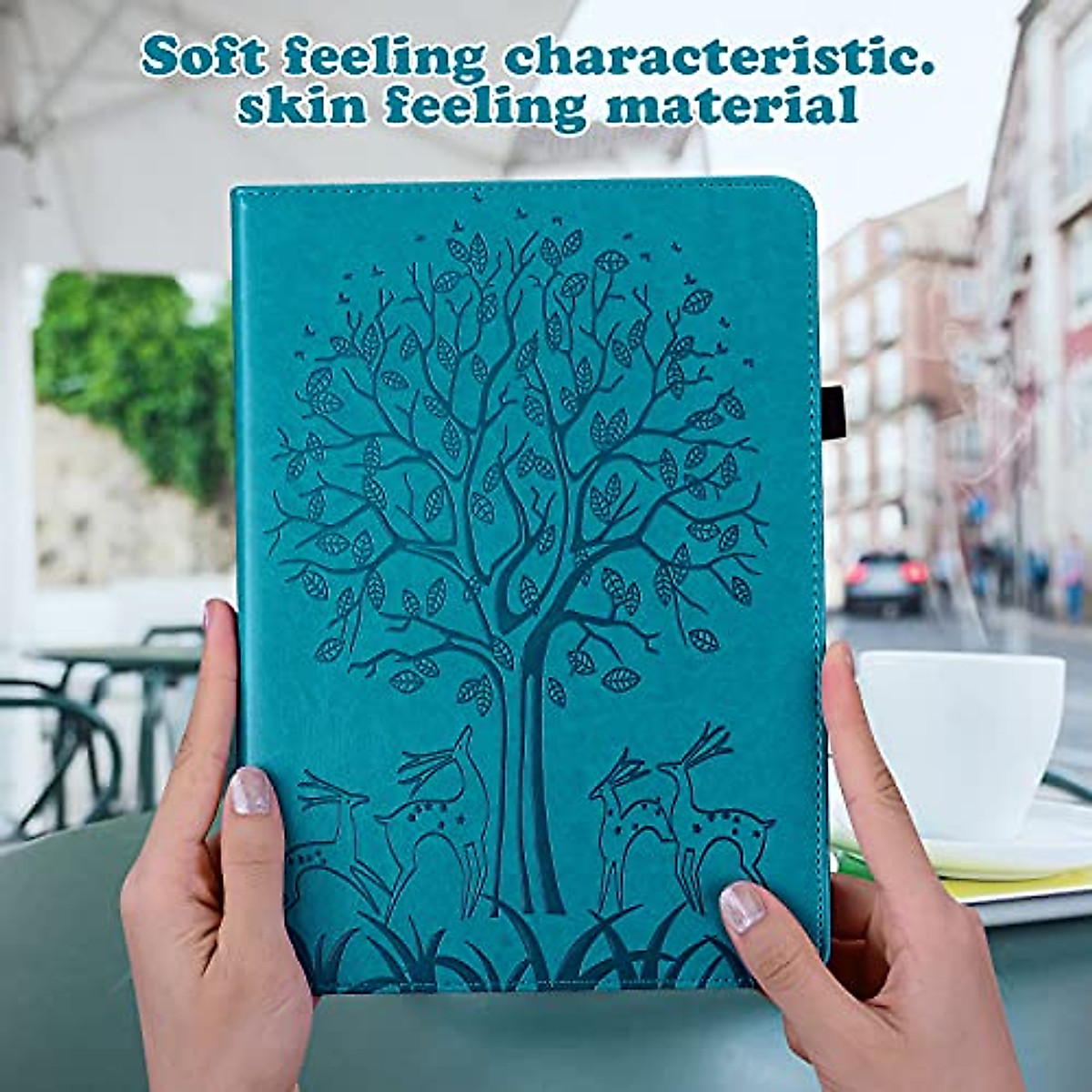 VODEFOX Case for Xiaomi Redmi Pad 10.61 Inch 2022,Embossed Design Deer&Tree PU Leather Flip Stand Case with Pen Holder Elastic Band for Redmi Pad 10.61 Tablet Cover - Blue