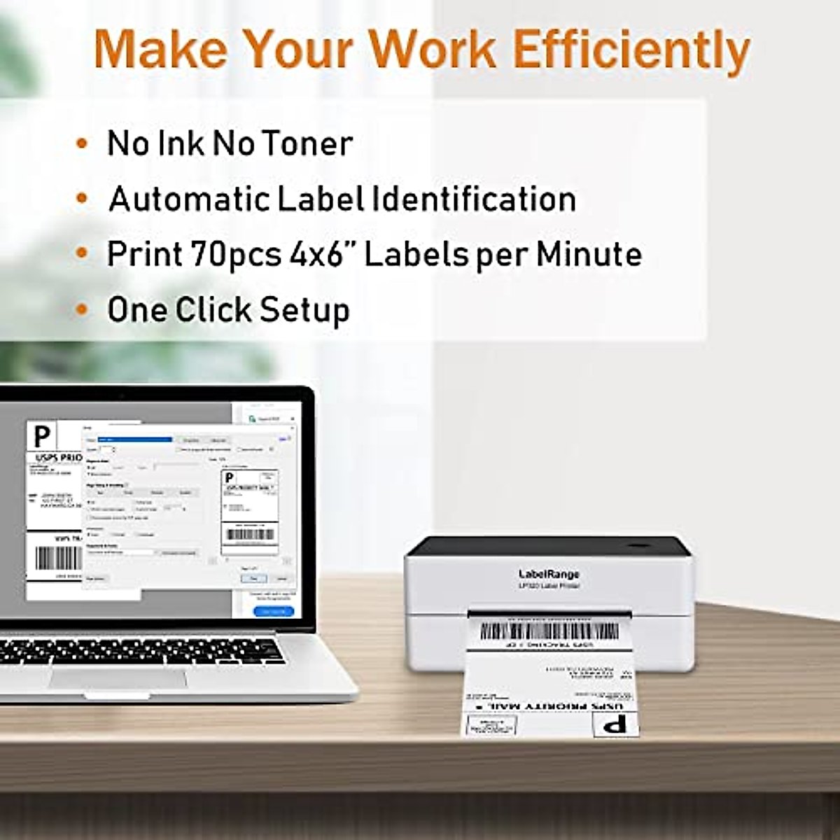 LabelRange LP320 Label Printer – High Speed 4x6 Shipping Label Printer, Windows, Mac, Linux and Chrome OS Compatible, Direct Thermal Printer Supports Shipping, Barcode, Household Labels and More