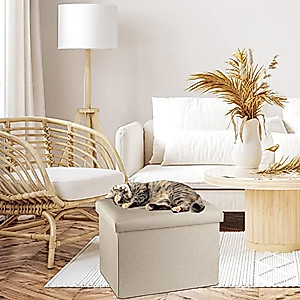 ALASDO Ottoman Storage Ottoman Footrest Folding Ottoman with Srorage Small Ottoman Foot Rest for Living Room Study Bedroom Beige L17W13H13inches