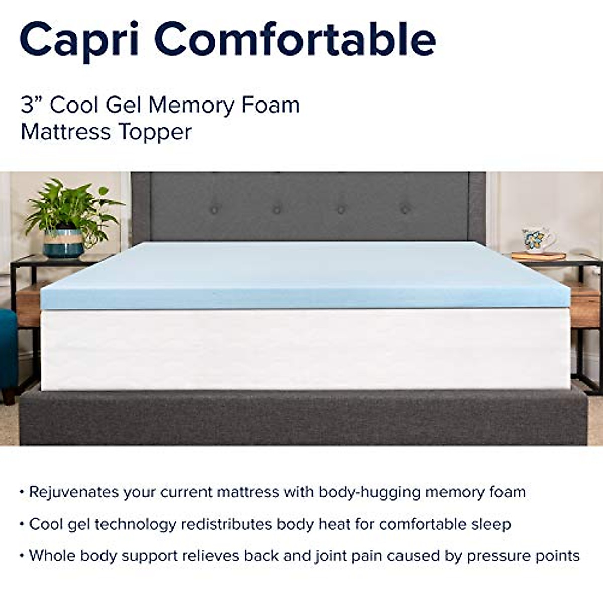 BizChair 3" Cool Gel Infused Hypoallergenic Cooling Memory Foam Mattress Topper - Full