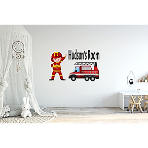 Custom Name Firefighter Wall Decal - Personalized Nursery Name -Wall Decal for Nursery Decoration playroom Decoration (Wide40 x25 Heigth Inches)