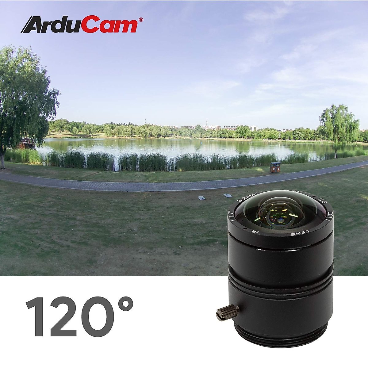 Arducam 120 Degree Ultra Wide Angle CS Lens for Raspberry Pi HQ Camera, 3.2mm Focal Length with Manual Focus