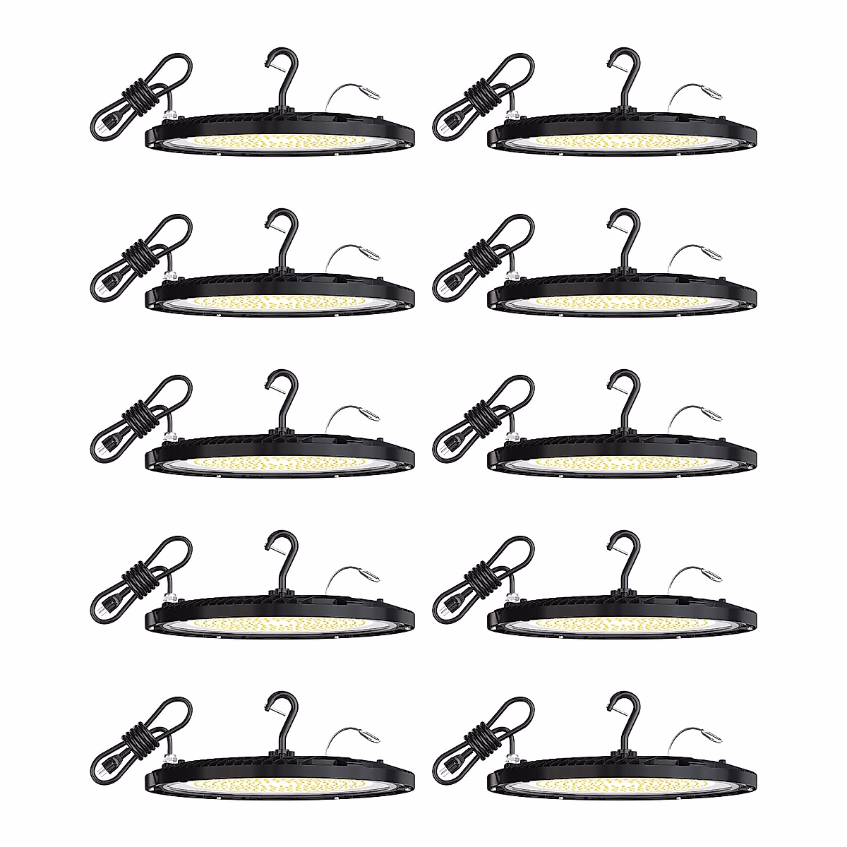 Fullmeii 200W 10 Pack UFO LED High Bay Light 28,000lm 5000K LED High Bay Lights with UL Listed US Hook 5' Cable Alternative to 650W MH/HPS for Gym Factory Barn Warehouse