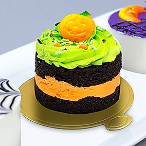 SINJEUN 500 PCS 3.5 Inch Mini Cake Boards, Round Golden Cardboard Mousse Cake Base, Mousse Cake Paper Board Cupcake Circles Tray Pastry Dessert Board with Tab for Decorating, Displaying