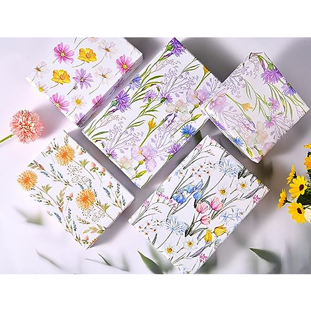 Sikiweiter Floral Wrapping Paper - Floral Gift Wrap for Wedding Mothers Day Birthday, 8 Sheets Wildflower Wrapping Paper, 19.7 x 27.6 Inches Per Sheet