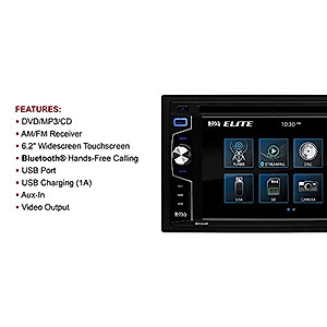 BOSS Audio Systems Elite BV755B Car DVD Player - Double Din, Bluetooth Audio and Calling, 6.2 Inch LCD Touchscreen, MP3 Player, CD, DVD, USB, SD, Auxiliary Input, AM/FM Radio Receiver (Renewed)