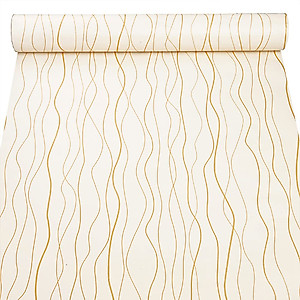 ZAMNEA 17.8 x 118 Inches Self-Adhesive Liner Paper, Removable Shelf Liner Wall Stickers Dresser Drawer Peel Stick Kitchen Home Decor, Gold Wave Stripe