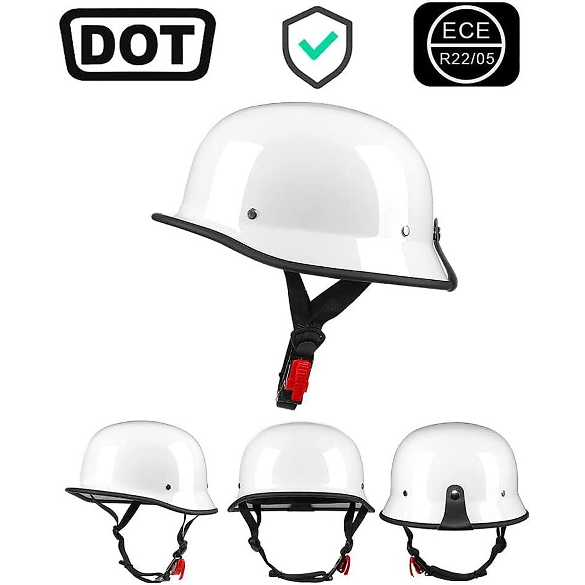 German Style Motorcycle Half Helmet Open Face Adult Men Women DOT Approved Retro Helmet (White)