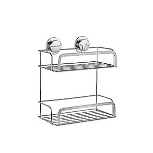 Croydex Stick n Lock Easy to Fit Adhesive Two Tier Cosmetic Basket, 20.6in x 10.2 x 6.4in, Chrome