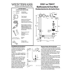 Westbrass 14" Brass Twist & Close Bath Waste & Overflow with 2-Hole Faceplate, Matte Black, D321-62