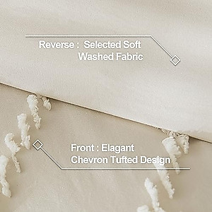 Andency Beige Queen Comforter Set, 3 Pieces Boho Chevron Bedding Comforter Sets (1 Tufted Comforter & 2 Pillowcases), Summer Lightweight Fluffy Shabby Chic Microfiber Down Alternative Bed Set