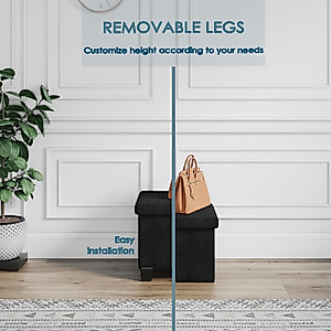 Storage Ottoman Cube with Storage Bin, 15-In Square Ottoman with Storage for Living Room and Bedroom, Small Ottoman Foot Rest, Foot Stools Ottoman, Storage Chest Max 330lbs, Linen Fabric Black Ottoman