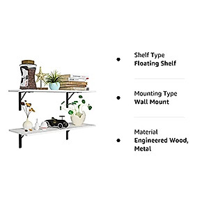 AZZUTORK Floating Shelves Set of 2, 31 Inches Large Wall Storage Shelves with Metal Bracket Hanging Weight Bearing Shelves for Book, Pictures, Towels Use for Living Room, Kitchen, Office-White