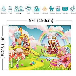 Colorful Rainbow Photography Backdrop Baby Shower Banner Decorations Cartoon Sweet Candy Lollipop Dessert Photo Background Boys Girls 1st Birthday Party Vinyl 5x3ft Photo Booth Studio Props